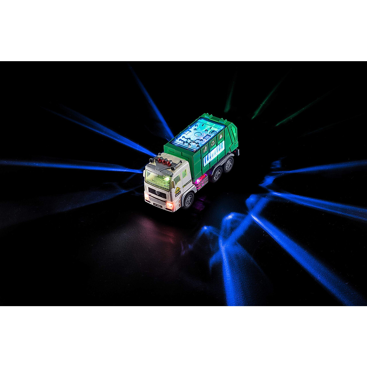 Zetz Brands Toy Garbage Truck for Kids with 4D Lights and Sounds - Battery Operated Automatic Bump & Go Car - Sanitation Truck Stickers