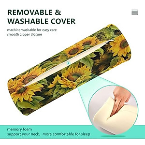 xigua Beautiful Sunflowers Neck Roll Pillow for Neck Relief with Removable Washable Cover - Memory Foam Round Cylinder Bolster, Ergonomically Designed for Head, Neck, Back, and Legs