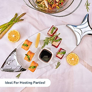 Rigeli Regent Chromeplated Salmon Glass Serving Tray Serving Platter Fish/Sushi Platter Food Trays, Fish Plate Glass+ Stainless Steel