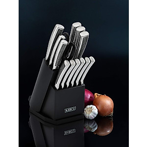 Knife Set, Knife Set for Kitchen, 14-Piece Stainless Steel Kitchen Knife Block Sets with Built-in Sharpener, Rotating Block