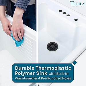 JS Jackson Supplies Black Utility Sink Vanity Cabinet with White Laundry Tub, Black High-Arc Pull-Down Sprayer Faucet for Laundry Room, Mudroom, Basement