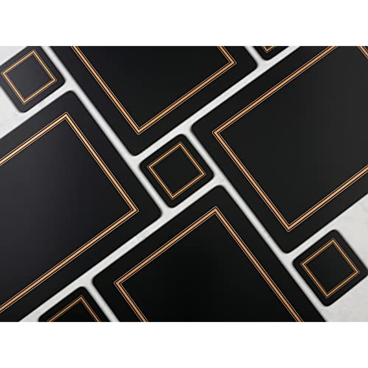 Pimpernel Classic Black Collection Coasters | Set of 6 | Cork Backed Board | Heat and Stain Resistant | Drinks Coaster for Tabletop Protection | Measures 4” x 4”