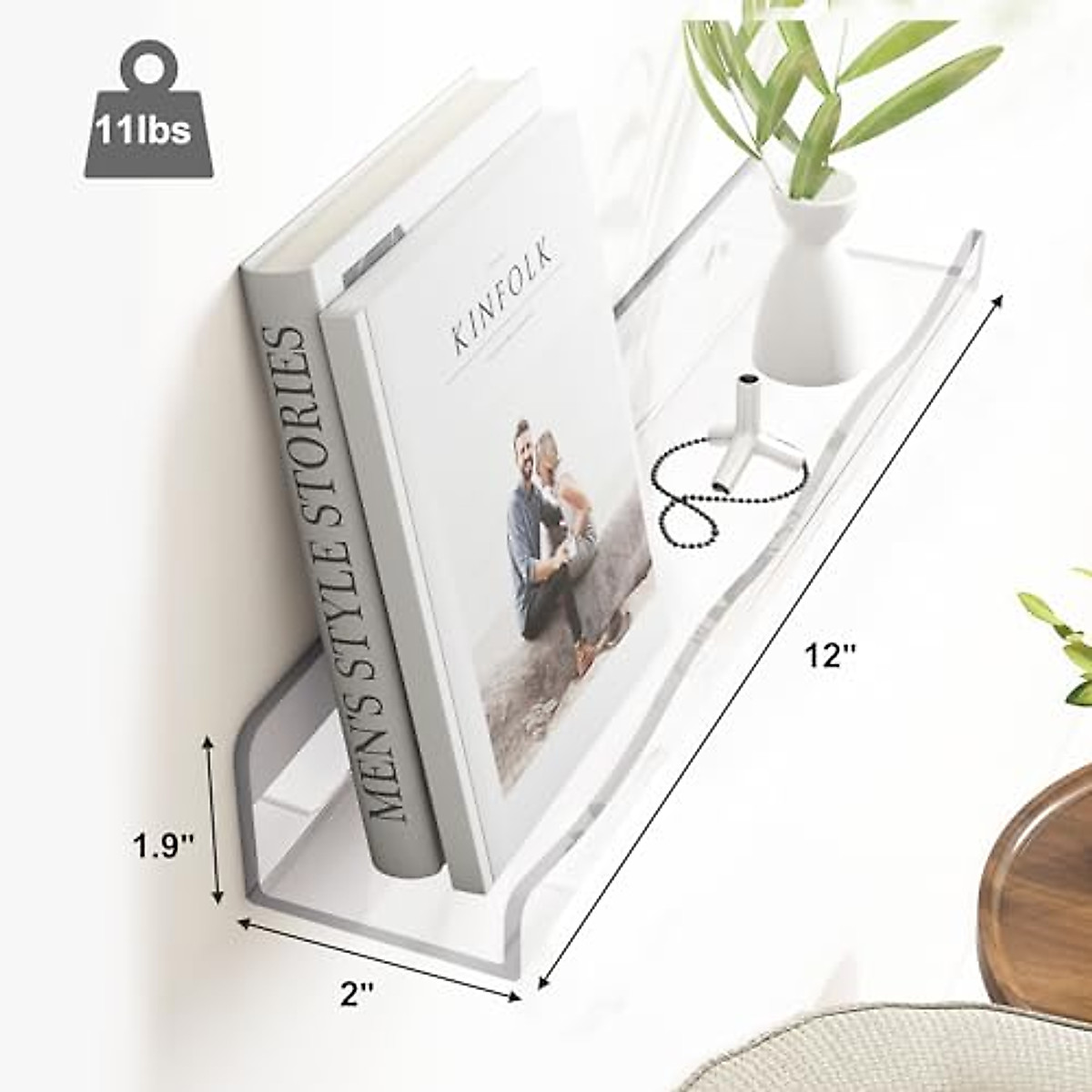 Fixwal Vinyl Record Wall Mount Shelves, 6 Pack 12in Wavy Vinyl Holder for Album Record Storage & Display, Clear Acrylic Floating Shelves for Wall Decor, Kids Bookshelf