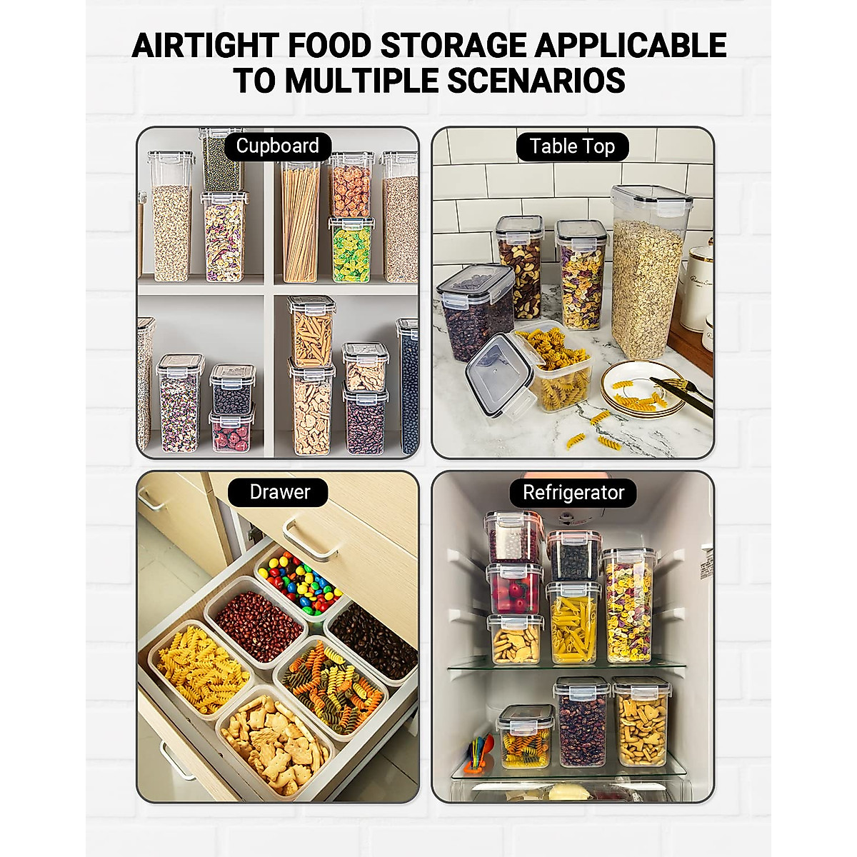 DMH [14 Pack] Airtight Food Storage Containers With Lids For Kitchen Organization And Storage Pantry Flour Sugar Pasta Dry Food Cereal Container - Free Labels Marker & Spoon Set