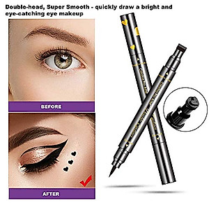 6 Styles/Set Pen Eyeliner Stamp Wing Liner, Waterproof, Double Sided & Long Lasting Eye Pencil, (Heart/Moon/Star/Flowers) Shape Stamp Pen, Super Slim Gel Felt Tip High Black Pigment (6PCS)