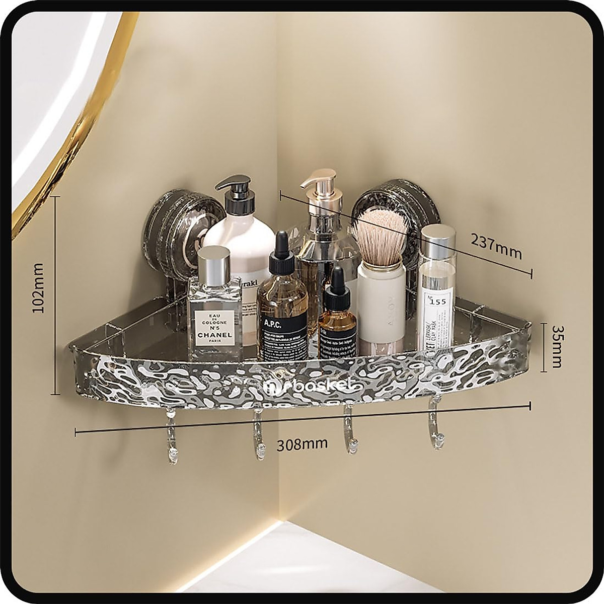 Generic Androf Acrylic Transparent Shower Storage,Raidley Easymount Bathroom Storage Shelf - No Drilling Required,Suction Cup Wall Mounted Style Glacier Pattern Suction Cup Shelf (Transparent,Small)