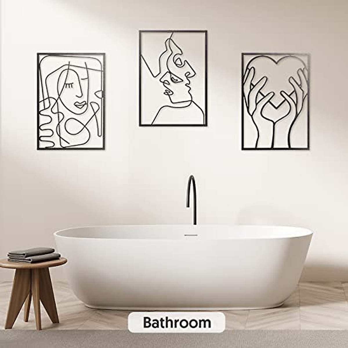 QIEGL 3 Packs Metal Wall Decor 0.12" Thickness Modern Home Decor for Black Coating with Silvery Sparkling 17"x11.8" Minimalist Wall Art Bedroom Decor Single Line Abstract Wall Sculptures for Living Room Bathroom Stairs etc.