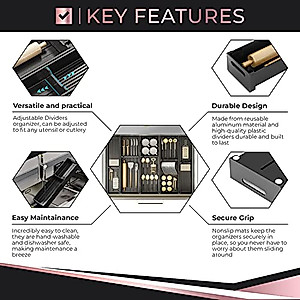 Smart Spaces Kitchen Drawer Organizer for Multi-Function with sturdy aluminum alloy material and adjustable divider to Store Cutlery, Silverware, Flatware, and Knives adding a luxurious feel to your kitchen (Set of 5)
