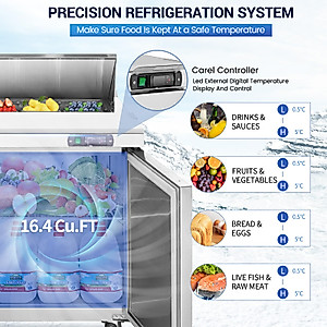 60" W 2 Door Refrigerator Sandwich Salad Prep Table Commercial Stainless Steel Fan Cooling Refrigerator with Cutting Board, 2 Shelves & 16 Pans for Restaurant, Bar, Shop-16.4 Cu.ft