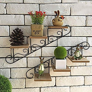 VORCOOL Vintage Floating Shelves Wall Mounted Shelf Wood Look Accent Furniture with Metal Frame for Hallway Entryway Living Room Bedroom Bathroom Kitchen