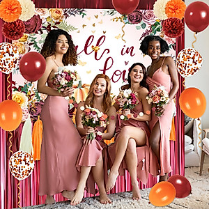 Fall in Love Bridal Shower Decorations Fall Wedding Decorations Floral Pumpkin Fall in Love Banner Bridal Shower Balloons Paper Pom Poms Fringe Curtain for Wedding Bachelorette Party Decorations