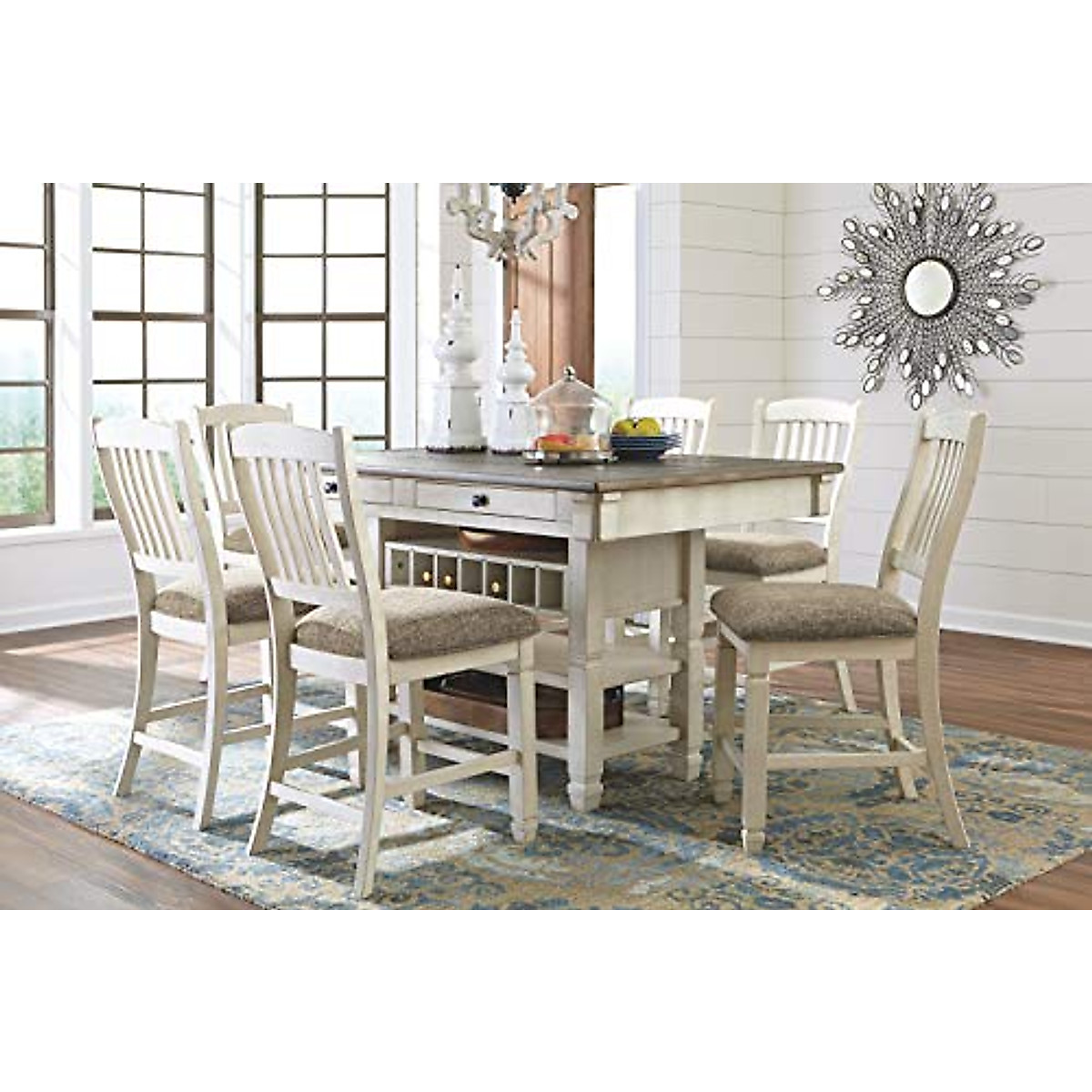 Signature Design by Ashley Bolanburg Farmhouse Counter Height Dining Room Table, White & Brown
