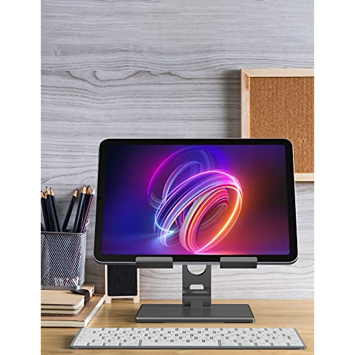 ALASHI Tablet Stand - Foldable, Adjustable Height, Multi-Angle, Sturdy Metal Base, Holds 4-13.3 Inch Tablets, Gray