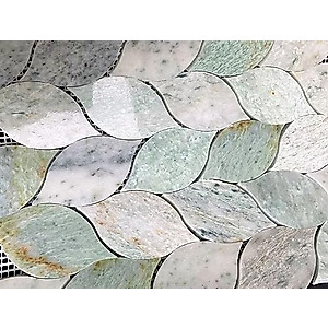 Ming Green Greyish Petal Marble Polished Floor Wall Tile for Kitchen Backsplash, Bathroon Shower, Fireplace Surround, Decor Accent Wall (1 Sheet)