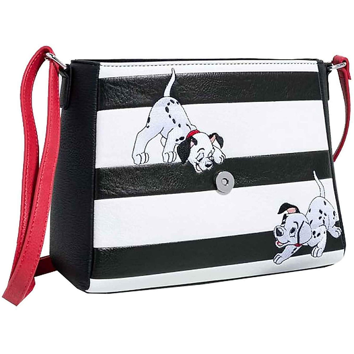 Loungefly x Disney 101 Dalmatians Striped Faux Leather Crossbody Bag (One Size, Black, White, Red)