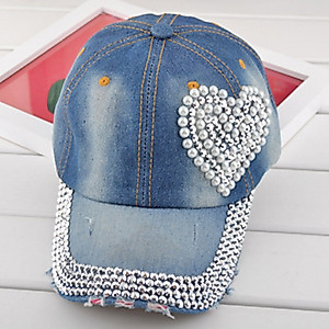 Anjoy Women Loving Heart Bling Rhinestone Sport Jeans Baseball Golf Cap Hat