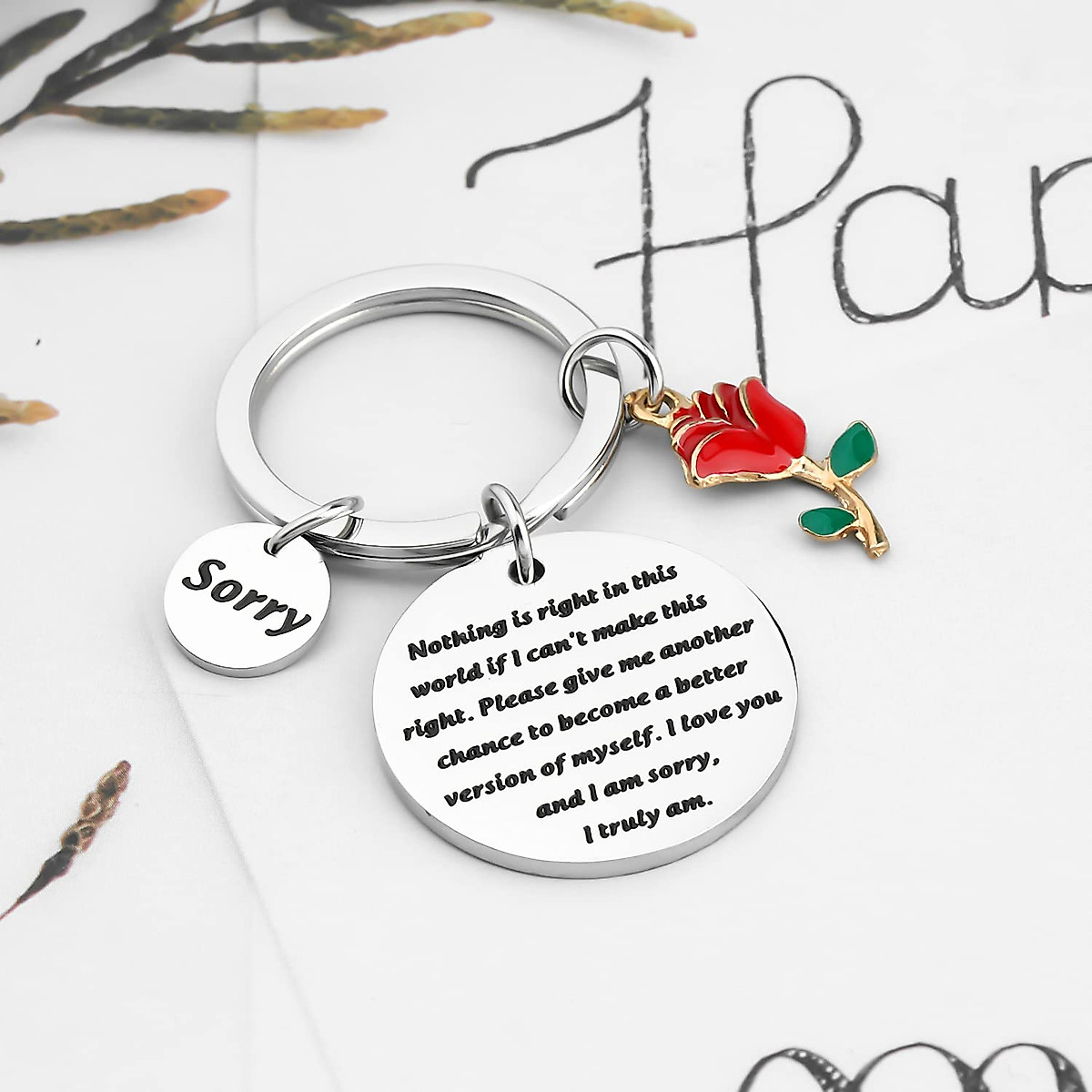 UJIMS Apology Gift Sorry Keychain with Roses Charm I Love You And I Am Sorry for Him Her Forgive Me Jewelry (Apology Keychain)