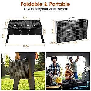 Folding Portable Barbecue Charcoal Grill, Stainless Steel Barbecue Desk Tabletop Outdoor Lightweight Smoker Grill for Outdoor Cooking Camping Hiking Picnics Beach Garden Grilling