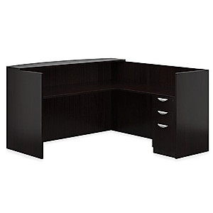 Offices To Go L Shaped Reception Desk W/Drawers W/Transaction Top 71" W X 30" D X 42" H Reception Return 42" W X 24" D X 42" H - American Espresso