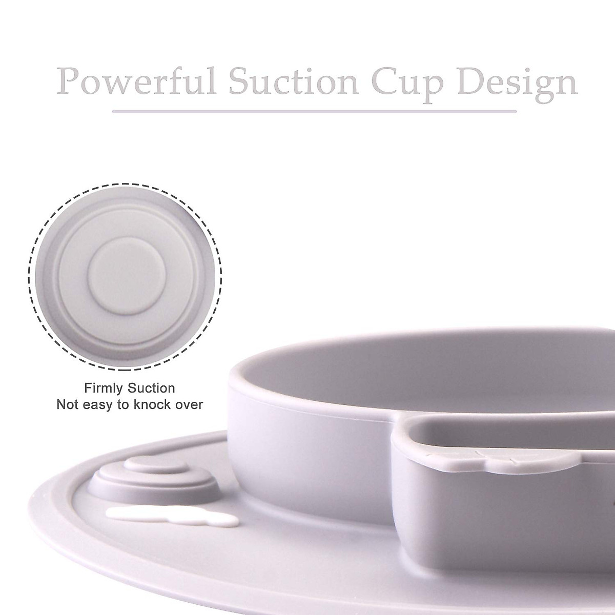 Qshare Toddler Plate, Portable Baby Plates for Toddlers and Kids, BPA-Free Strong Suction Plates for Toddlers, Dishwasher & Microwave Safe Silicone Placemat 9x6x1.4 inch Gray