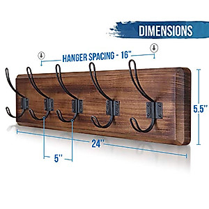 Rustic Coat Rack with 5 Hooks – Rustic Brown Wall Mounted 24" Coat Rack - Solid Pine Wood Entryway Hanger for Hanging Clothes, Hats, Purse, Keys - Vintage Farmhouse Coat Rack for Kitchen, Bedroom