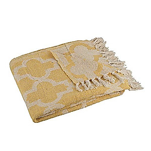 CRAFKART Cotton Throw Blanket - Beautifully Knitted Decorative with Fringe - Stylish Reversible Lightweight Farmhouse Throw Blankets for Sofa Couch Bed Chair Picnic Beach - Home Living Room Decor