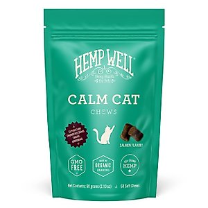 Hemp Well Calm Cat Soft Chews - Anxiety & Stress Relief Formula, Organic Ingredients, Soothes & Relaxes, Improves Behavior, 60 Count