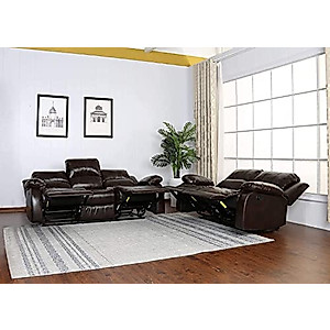Blackjack Furniture Portico Leather Air Mid Century Modern Living Room Reclining, Den Loveseat, Brown