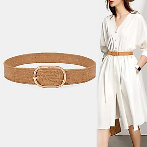 WOWOGO Straw Woven Rattan Wide Stretch Straw Belt Boho Braided Belts for Women