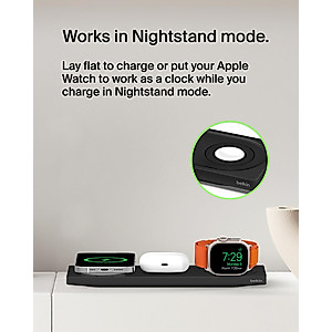 Belkin MagSafe 3-in-1 Wireless Charging Pad - Fast Wireless Charging for Apple Watch, iPhone 16, iPhone 15, iPhone 14, & iPhone 12 Series, & AirPods - Charging Station for Multiple Devices - Black