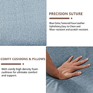 Aoowow Convertible Sleeper Sofa Bed 57 Inches, Faux Leather 2 Seats Sofa with Pull Out Bed,Loveseat Sofa Couch with Adjustable Backrest, 2 Pillows Pocket for Living Room Small Apartment (Sky Blue)