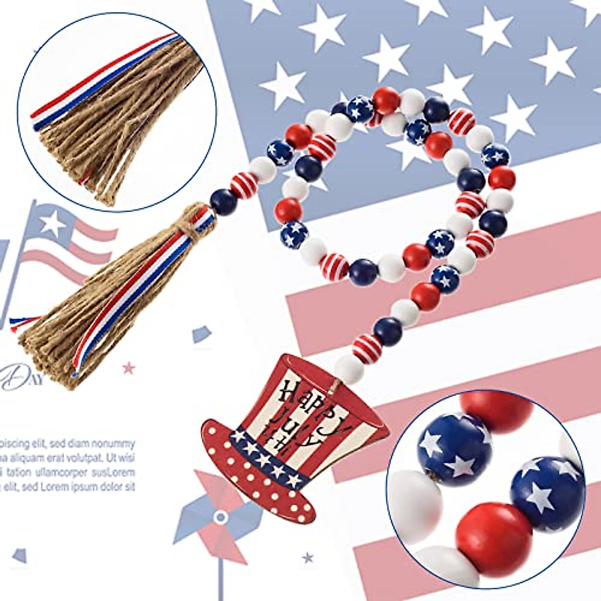 5 Pcs Independence Day 4th of July Tiered Tray Decor Patriotic Gnomes Plush Mini Wood Sign Wooden Stars and Stripes Bead Memorial Day Decorations
