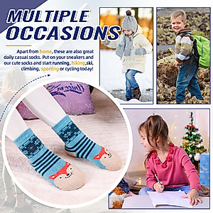 Eocom 6 Pairs Children's Winter Warm Wool Socks Kids Toddlers Boys Girls Thermal Thick Boot Cozy Crew Socks (8-12 Years, Snowflake Animal)