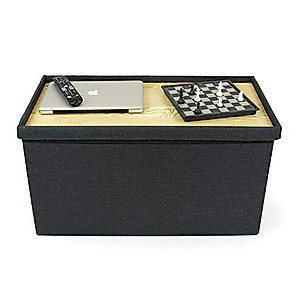 Humble Crew, Grey Coffee Table Storage Ottoman with Tray