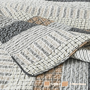 Y-PLWOMEN Quilt Sets 100% Cotton , 3 Piece Striped Quilts, Farmhouse Lightweight Cozy Quilt King Size