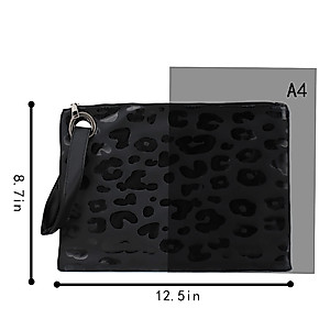 Van Caro PU Leather Wristlet Clutch Wallet Purses Oversized Leopard Print Evening Handbag for Women,Black