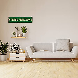 KIOZIY Tin Sign Stress Free Zone Rustic Lake Beach House Cottage Cabin Metal Signs 4" x 16"