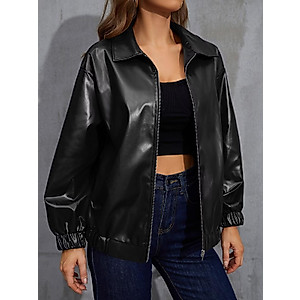 PITINAN Womens Leather Jacket Black Bomber Jacket Women 2023 Fall Faux Leather Jacket Leather Coat for Women Relaxed-fit Windproof Womens Motorcycle Jacket Black XXL