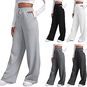 my orders Women's Causal Drawstring High Waist Baggy Straight Leg Joggers Sweatpants with Pockets Women’s Fleece Lined Sweatpants Baggy Wide Straight Leg Pants lightning deals of today