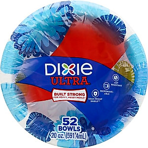 Dixie Ultra, Large Paper Bowls, 20 Oz, 52 Count, Microwave Safe, Disposable Bowls Great For Breakfast, Lunch, And Dinner Meals