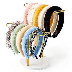 MoyRetty Headband Holder Organizer, 2-Tier Metal Hair Hoop Display Stand Headband Organizer Storage Hair Ropes Accessories Bracelets Bangles Bedroom College Dorm Decor for Girls Women, Gold