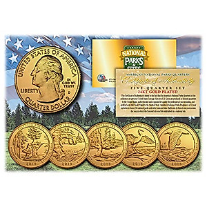 2018 America The Beautiful 24K Gold Plated Quarters Parks 5-Coin Set w/Capsules