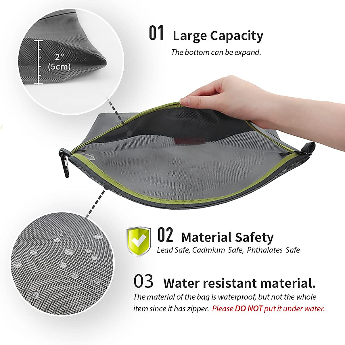 pack all Water-resistant Material Zipper Pouch, Mesh Zipper Bags for Storage, Travel, Office (Gray, Large)
