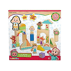 CoComelon JJ & Friends Wood Block Set, 30-Pieces, Recycled Wood, Officially Licensed Kids Toys for Ages 18 Month, Gifts and Presents by Just Play