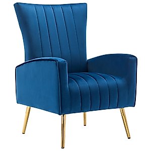 LSSPAID Velvet Accent Chairs set of 1, Fabric Upholstered Accent Chair for Living Room, Wing Back Mid Century Modern Arm Chair, Metal Legs Living Room Chairs, Navy