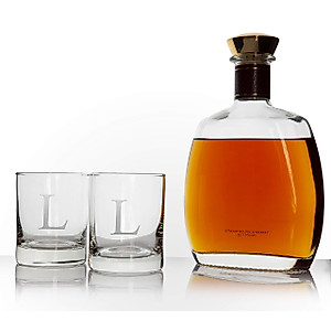 Morning Fog Studios Personalized Scotch Whiskey Glasses Set of 2, Old Fashioned Barware Glassware with Sandblasted Monograms, 12.5 oz Capacity Each (L)