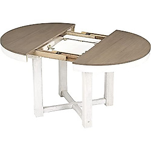 WOZNLA Room 5-Piece Set-Round to Oval Extendable Butterfly Leaf Wood Table with 4 Upholstered Dining Chairs with Armrests for Kitchen and Family, White