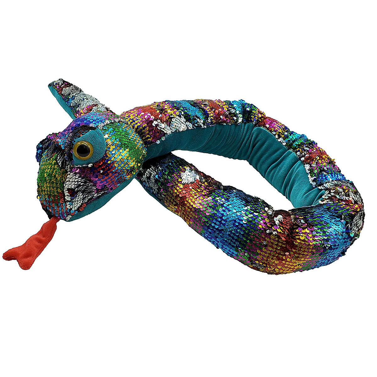 LMC Products Rainbow Flip Sequin Stuffed Snake - Reversible Sequin Pet Snake Stuffed Animal - Giant 60 inches long