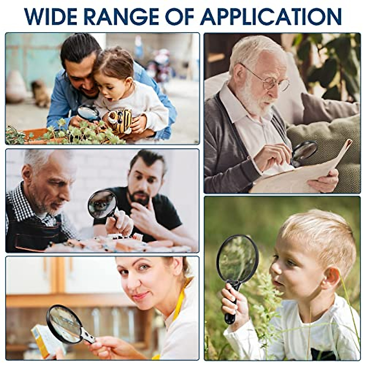 Large Magnifying Glass with Light, 10X 20X 45X Handheld with 3 LED Lights 1UV Light Storage Bag Clean Cloth for Seniors Reading Inspection