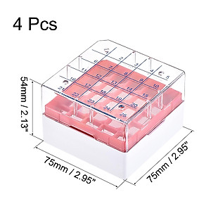 uxcell Centrifuge Tube Freezer Storage Box 25 Places Waterproof Polypropylene Cryogenic Holder Rack for 1.8/2ml Microcentrifuge Tubes Vials Samples, Red Pack of 4